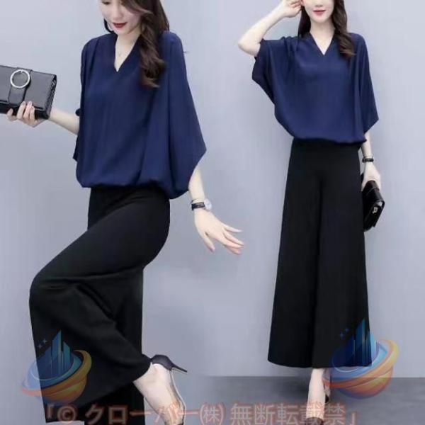 G0299● 商品名 ● かっこいい パンツドレス セットアップ セパレート レディース パーティードレス 結婚式 服装 お呼ばれドレス パンツ 袖あり 長袖 七分袖 大きいサイズ 3L 4L オフィス 通勤服 Vネック シンプル ゆったり...