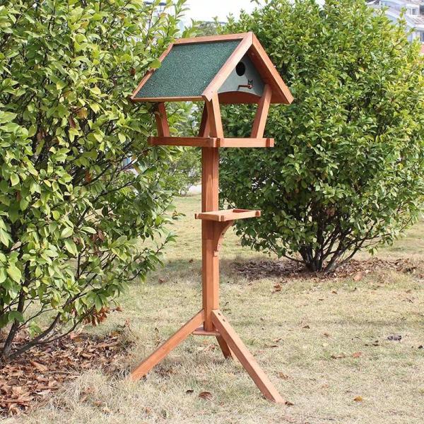 野鳥の餌台 木製屋外バードフィーダー 屋根付き 自立鳥のエサ台 鳥餌入れ 野鳥観察 高さ128cm 据え置き 庭 室外 庭園 野鳥用 ガーデニング飾り物 設置簡単