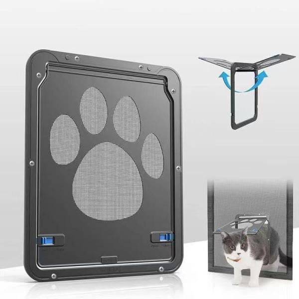 【行動範囲が広がる】：本製品は網戸専用ペットドアです、鼻先で軽く押すだけで開閉ができ、振り幅も大きいので、小型犬と猫も自由に部屋を行き来できます。慣れたら最高です、留守番に心配がなくなります。【静かさを与える】：開け閉めに声がしません。夜中...