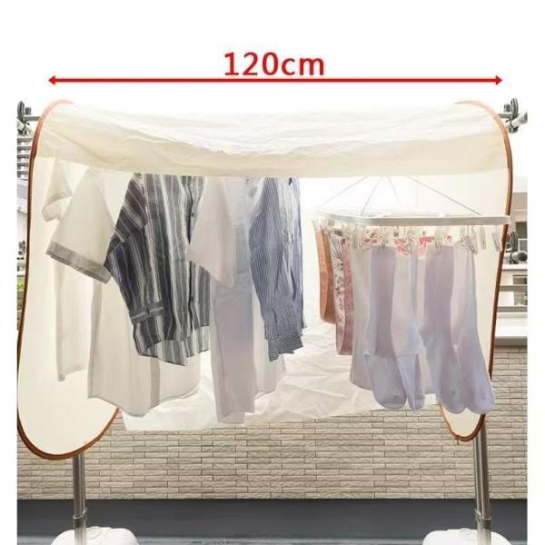 ■使用時サイズ(約) ：幅120×高さ102×奥行63cm■収納時のサイズ(約) ：幅34×高さ4×奥行34cm■材質 ：ポリエステル・EVA70％PE30％フィルム■容量たっぷりの幅120cmのワイドサイズです。急な雨でも安心！洗濯物をし...