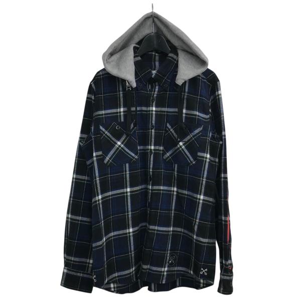 ユニフォームエクスペリメント uniform experiment「DETACHABLE HOOD REGULAR COLLAR FLANNEL CHECK SHIRT」 フーデッドチェックシャツ UE 189019【ランク】「中古品・比較...