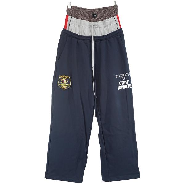 プロトコル インデックス Protocol Index26SS 3 LAYERED SWEATPANTS (EXCLUSIVE) ／ NVY トリプル レイヤード タイポグラフィ ワッペン ワイド バギー イージー スウェットパンツ【ランク...