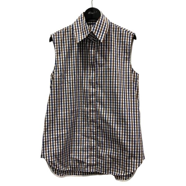 マディソンブルー MADISON BLUESLEEVELESS TIE BL M．GINGHAM ノースリーブブラウス MB231-5012【ランク】「中古品・比較的綺麗な商品」【詳細説明】マディソンブルーのSLEEVELESS TIE B...