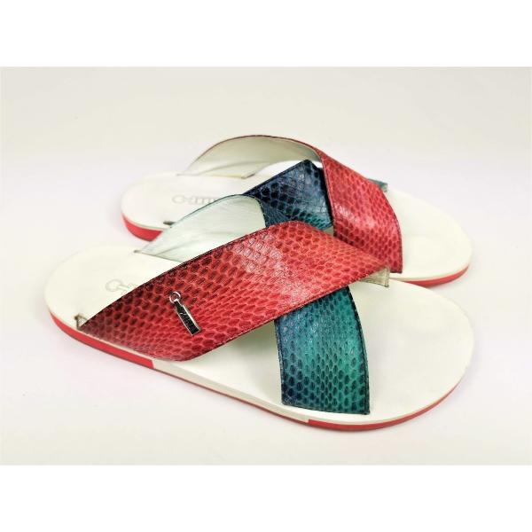 ○メーカー：ZILLI 【ジリー】○モデル名：極上リザードレザーサンダル○サイズ：5 （日本サイズ25cm相当）○アウトソール全長：約26.0cm、最大幅：約10.8cm○カラー：ブルー＆レッド○コンディション：極上品○付属品：なし