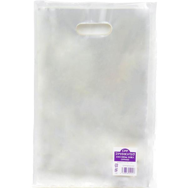 Ａ４サイズのカタログや小冊子の配布に最適！ＣＰＰ素材なので引き裂きに対する強度もあります。小判抜きの持ち手付タイプ。【寸法】230×380mm【色】透明【材質】CPP 50μ【単位（入数）】1パック (50枚)・注意事項：お客様のモニター環...
