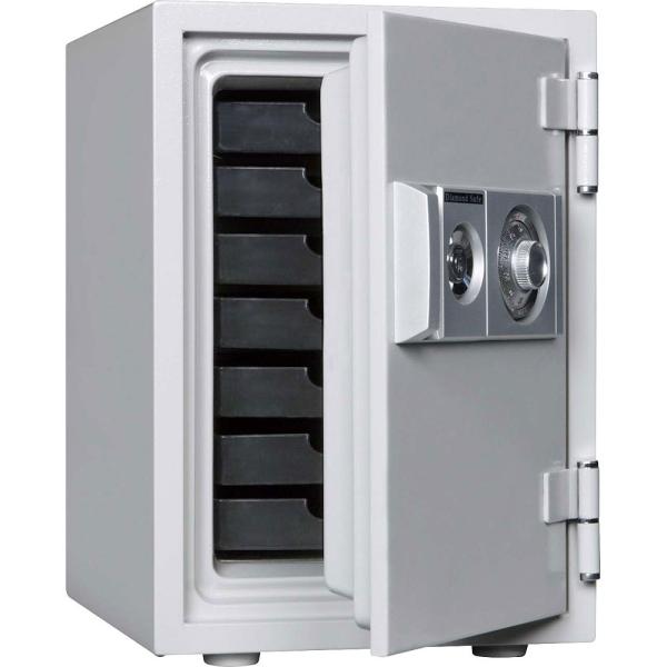 [種類]耐火金庫[外寸]幅346×奥行468×高さ509mm[内寸]幅226×奥行308×高さ366mm[容量]25リットル[重量]53kg[性能]一般紙用1時間耐火性能試験合格[付属品]ABS樹脂製トレイ 7個 鍵 2本[備考]A4サイズ...