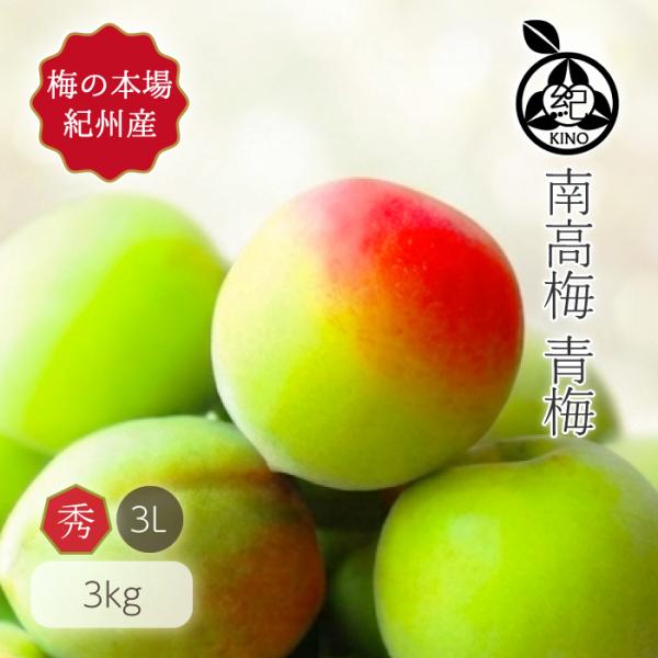 《商品情報》　名称：紀州南高梅　秀品3Lサイズ　産地：国産（和歌山産）　内容量：１箱　3kg　・薄皮・肉厚なブランド梅【南高梅】　・鮮度を重視し、入荷当日のフレッシュなうちに　　丁寧に手詰めし発送いたします。　・自家製梅酒・梅シロップ等アレ...