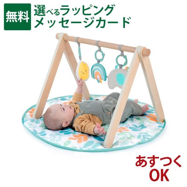 インジェニュイティ 木製トイバー＆プレイマット サンバレー プレイマットです。トイバーには、チャイムの鳴る虹のおもちゃ、カラフルなタグ付きのぞうのおもちゃ、カシャカシャ音のする太陽の布おもちゃが付属しています。ゆらゆら動くおもちゃを追視した...