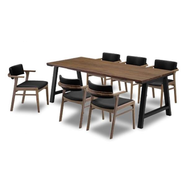 ダイニングエリオス5点セット。材質はウォールナット、オーク材から選べます。■商品名：ダイニングテーブル エリオス200 7点セット　　　　　・ダイニングテーブル 幅200cm ×1　　　　　・ハーフアームチェア ×6■サイズ：【テーブル】W...