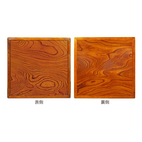 正方形の両面使用できるリバーシブルタイプのこたつ天板です。天板は面縁より落し込みタイプで、縁が若干高くなっています。お茶などがこぼれ落ちにくい構造です。■商品名：こたつ板 ケヤキ両面85cm角■サイズ：W85×D85cm、厚み約2.5cm■...
