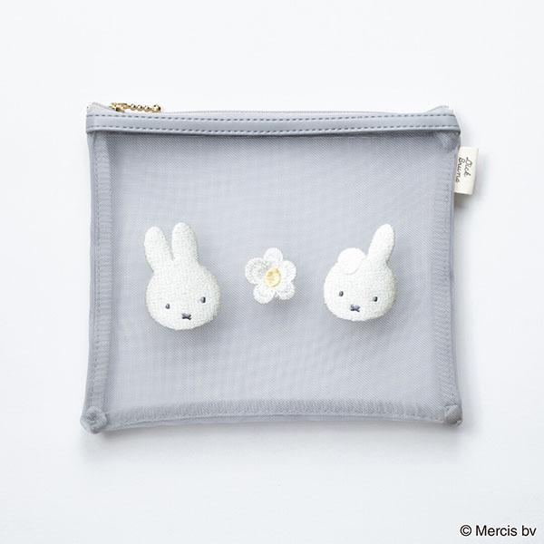 FAB-MIFF172BA【海外販売NG】ミッフィー「BRUNA WARMTH MESH/フラットポーチ(グレー)」お花の刺繍が施されたメッシュシリーズ。大きめのハンドクリームやコスメが入る、マルチに使用出来るポーチです。■サイズ：W210...
