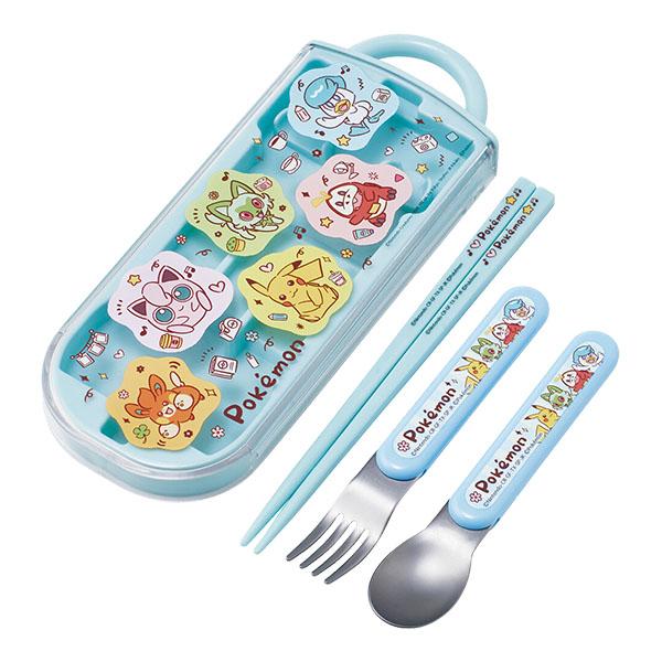 SKT-664991ポケットモンスター「Joyful days/抗菌 食洗機対応 スライド式トリオセット」食洗機対応のお箸、フォーク、スプーンとケースのセット。銀イオン配合の抗菌仕様。ケースは指で引き出すスライド式で衝撃に強く丈夫な構造。ケ...