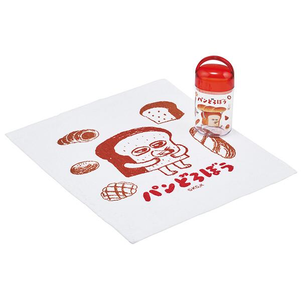 SKT-691416パンどろぼう「抗菌ケース付きおしぼり」持ち運びに便利なケース付きのおしぼり。ケースは銀イオン配合の抗菌仕様。ケースのフタにはハンドル付きで、フタが開けやすい。 ■サイズ：ケース/約58×44×125mm、おしぼり/約32...