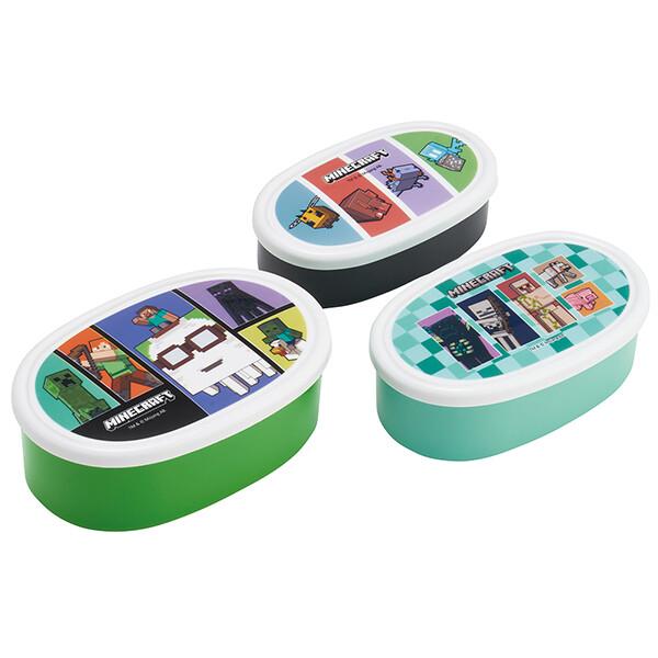 SKT-720246Minecraft（マインクラフト）「シール容器 3Pセット」3サイズのシール保存容器のセット。本体は3色、フタは3柄。入れ子式なのでコンパクトに収納できる。フタを外して電子レンジOK。食洗機は使用不可。サイズ:L/約1...