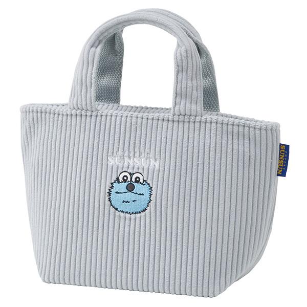 SKT-727863パペットスンスン「コーデュロイ生地ランチバッグ」コーデュロイ生地のランチバッグ。内側には保温と保冷の効果が有るアルミ蒸着素材を使用。開閉はファスナー式。内側に保冷剤などが入るメッシュポケット付き。■サイズ：約300×12...