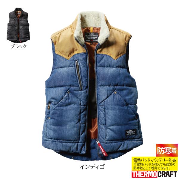 「5004防寒ベスト」・メーカー：バートル・シーズン：秋冬用・混率：表地：綿100%(別布：コーデュラナイロン100%裏地：ポリエステル100%)・サイズ：S、M、L、LL、XL、XXL・カラー：インディゴ、ブラック「詳細」・ウエスタン調の...
