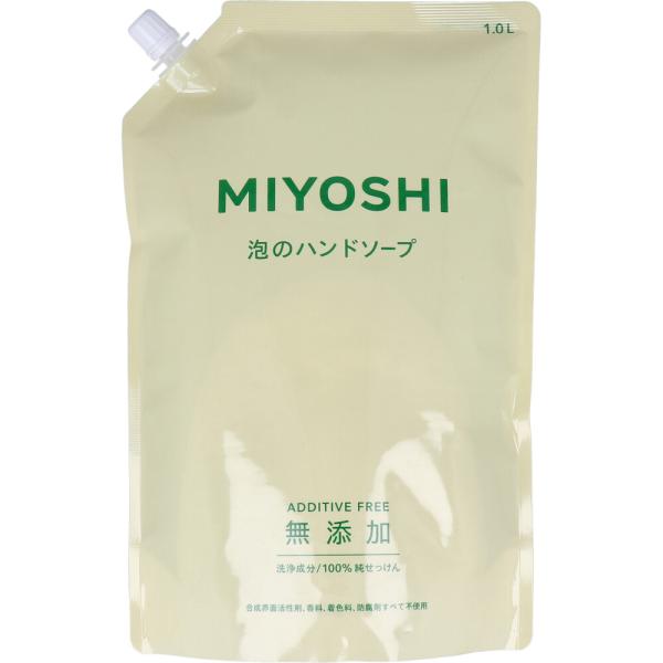 洗浄成分は100％純せっけん。お肌にやさしい、洗い心地。●石けん成分だけで作られた、泡で出るハンドソープ。●合成界面活性剤、香料、着色料、防腐剤すべて不使用。●大容量1L、詰替用。