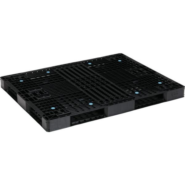 ４方差し両面使用型＜用途・特徴＞・静荷重：2000kg・動荷重：1000kg・両面使用型製品・４方差し製品・リサイクル原料を使用して製造したパレットです。