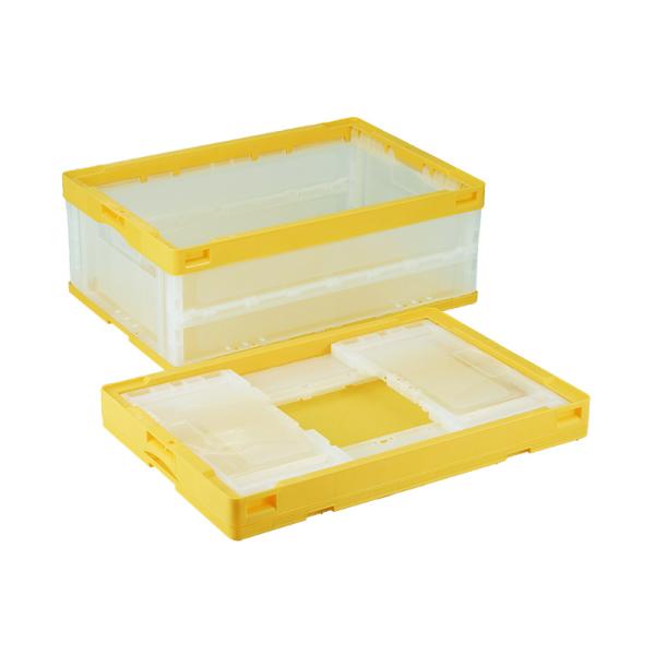 ＜用途・特徴＞・オール樹脂製折りたたみコンテナー・持ち手、コーナーに丸みを帯びた新しいデザインです。