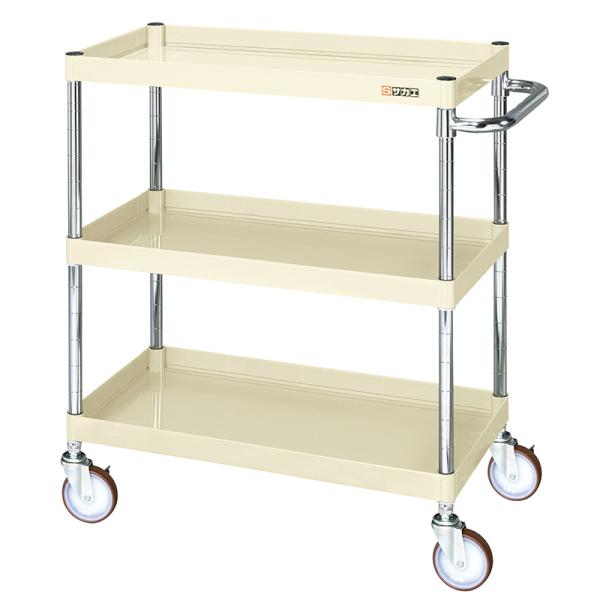 ＜商品特徴＞・業界随一の堅牢性を誇るサカエのスペシャルワゴン。・ボルトレスで組立簡単。・棚板を逆さにするだけで、皿型、フラット型と組み替えることができます。・ゴム車を使用しているツールワゴンですので、表面硬度が低く、弾性を持っているため、凹...