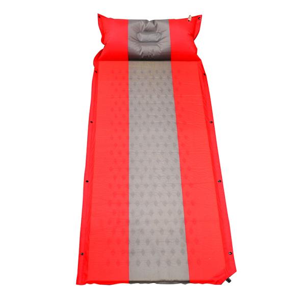 浮かべる膨張マットレスに枕がついてさらに快適睡眠バルブを開けて3分で自動膨張、枕に空気を入れれば非常時にも安眠できる枕付きベッドが完成