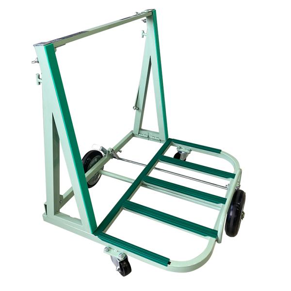 板状物搬送台車！商品特徴・パネル、ドア、板など狭い通路でも運搬可・積載荷重：200kg・使用車輪：180φ、前輪の補助キャスター：55φ・軽量で持ち運びが便利