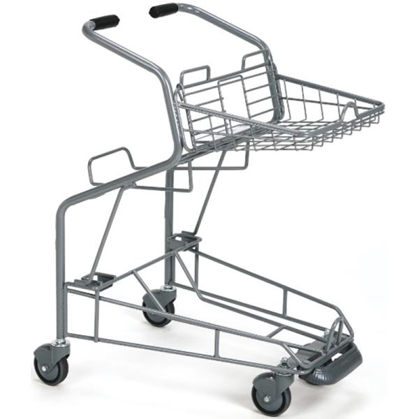 上・中・下段にカゴが3つ載せられるカート！商品特徴・買い物用の店舗什器として・運搬作業、ピッキング作業に・日本製・完成品です