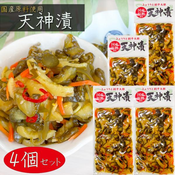 国産原料を使用し、丁寧に手をかけ美味しく仕上げた天神漬です。きゅうりと割干し大根のパリパリ食感に生姜の風味がするお漬物となっております。ほかほかのご飯のお供、お酒の肴など、様々な用途でお使いいただけます。【原材料名】胡瓜、割干大根、人参、昆...