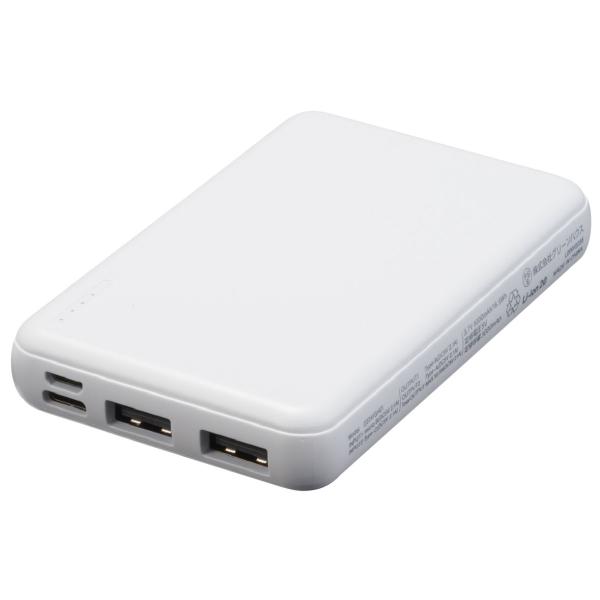 スマートフォン(バッテリー容量が約1800mAh)を1回分充電可能なモバイルバッテリーです。2台同時に充電可能。●ゲーム機などにも充電可能●4段階のLEDで残量を表示●スマートフォンなどを2台同時に充電可能　※合計出力の最大値は5V/2.1...