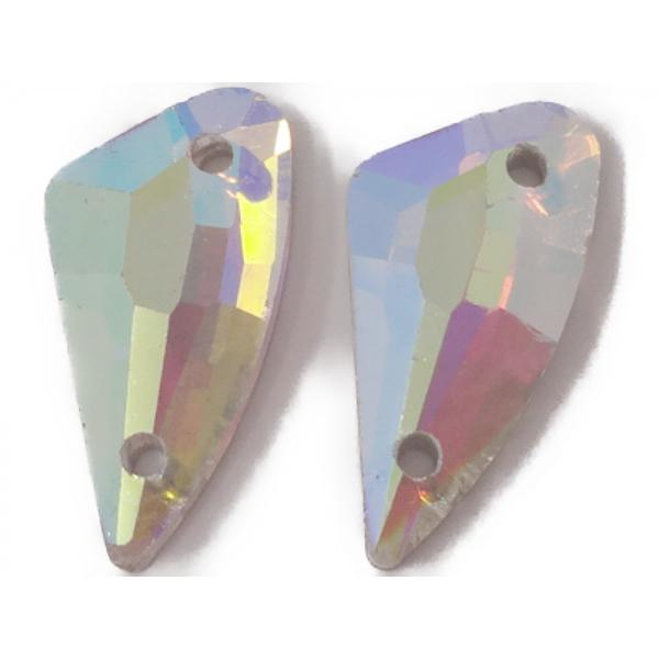 【当日出荷商品】<br>サイズ 0.9cm×1.7cm_14個入り色 クリスタル（オーロラ）商品説明 クリスタルビジュー（ガラスビーズ ラインストーン）です。両脇に穴が２つ空いていますので、こちらから縫いつける形でリメイク・手芸...