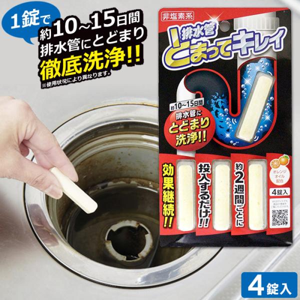 【商品説明文】パイプの汚れ・ニオイを洗浄！１錠で約10〜15日間排水管にとどまり徹底洗浄。ポンと入れてすぐ水を流してもOK。非塩素系オレンジオイル配合【正味量】6g×4錠（1錠サイズ：長さ約5cm、直径約1cm）【成分】フマル酸（97％）、...
