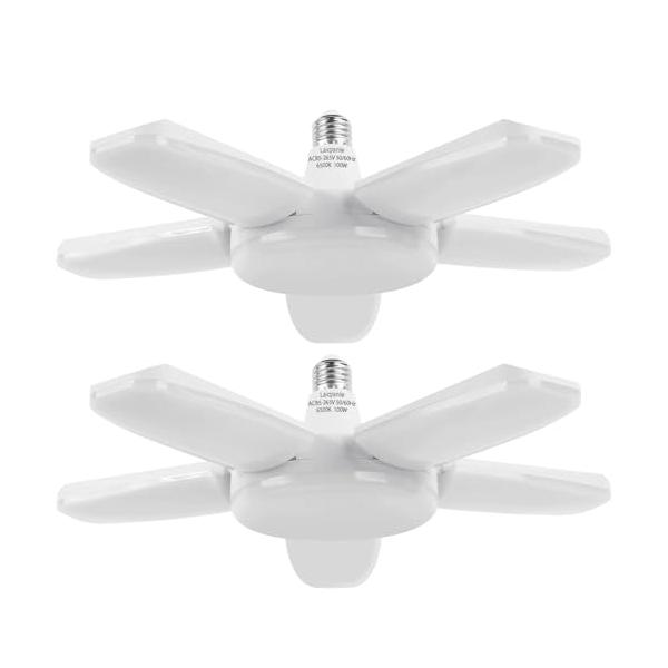 ??主?ホワイト-2パック/-/-・高品質LEDガレージライト：シェルは高品質のABS素材で作られており、頑丈で耐久性があり、高い放熱効率と長寿命を備えています。 ランプシェードは高品質のPC素材で作られており、高い光透過率、均一で柔らかい...