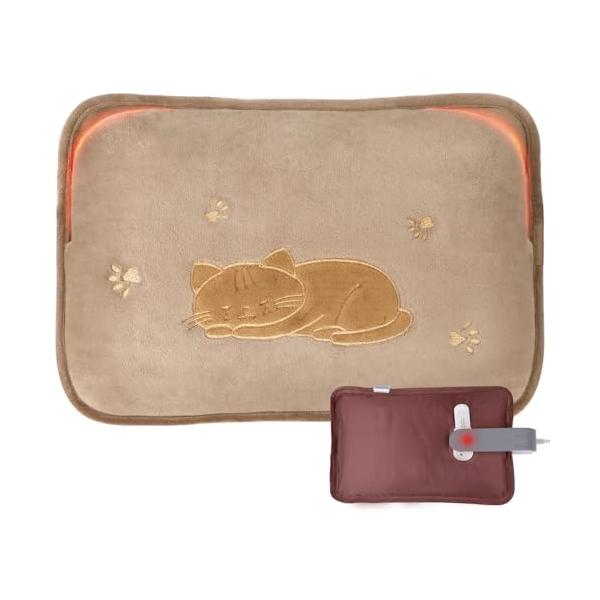猫ライトブラウン/Lサイズ/CR-D・Color:ライトブラウン・????進化版・特大サイズ湯たんぽ・長時間保温?MOOLOTYの2025年進化版湯たんぽは、ポケットの保温カバーがアップ！?サイズ（約縦37cm×横25cm）が大きく、保温性...