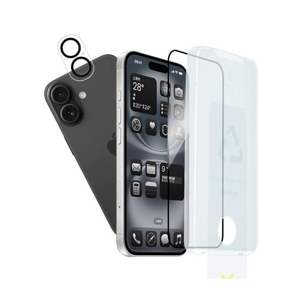 -/新型iPhone16/-・Size:新型iPhone16・対応機種iPhone16 ガラスフィルム1枚 + iphone 16 カメラフィルム1枚。注意この電話の画面の端は湾曲しているため、保護フィルムのサイズが丁度良い場合、しっかりと...