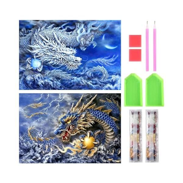 青龍+白龍/30 cm x 40 cm/-・Color:青龍+白龍・??セット内容：ダイヤモンド絵画セット2セット（フレームを含まない）、ダイヤモンドセット+ダイヤモンド粘筆+プラスチックトレイ+油絵布+粘土糊各2点を含む。油絵布サイズ：約...
