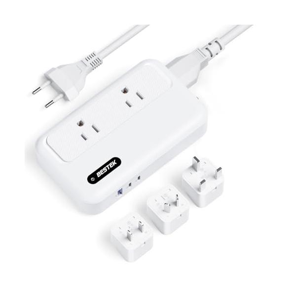 ホワイト/コンパクト/MRJ201SU-WH・Model:MRJ201SU-WH・海外用変圧器・5in1セット - 経済産業省承認済み！海外コンセント(90-240V)を日本仕様100Vに安全変圧。変圧器・変換プラグ・電源タップ・USB充電...