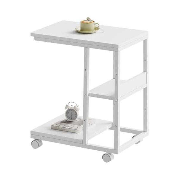 ベッドサイドテーブルホワイト/幅48cm/-・Size:幅48cmColor:ホワイト・コ字型テーブルサイドテーブル キャスター付きはコ字型、ソファやベッドの下のスペースに入れ、隙間に差し込んでも使えます。ソファのサイドテーブルやリビングの...