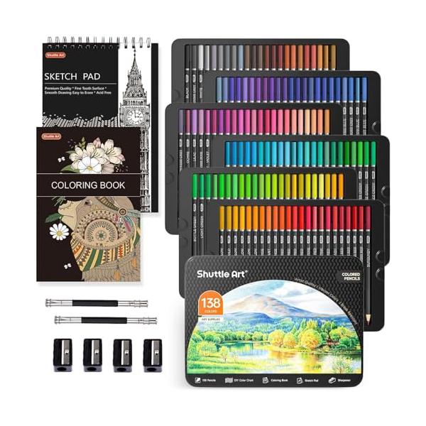 頑丈。138色セット/1 Count (Pack of 1)/138 color・Color:138色セット・パッケージ個数:1・セット内容油性色鉛筆×138、大人の塗り絵×1、スケッチブック×1、鉛筆の補助軸×2、シャープナー×4、実用性...