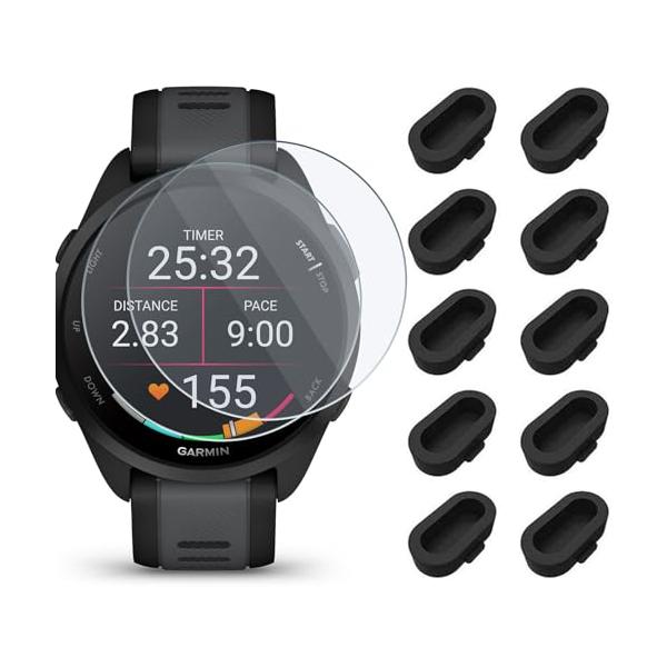 ブラック/-/1375・対応機種ガーミン(Garmin) Forerunner 165用ガラスフイルムと防塵プラグ。ご注文のときに機種などを確認してください。・耐久性｜安全性｜飛散防止Garmin 165 ガラスフィルムと防塵プラグのセット...