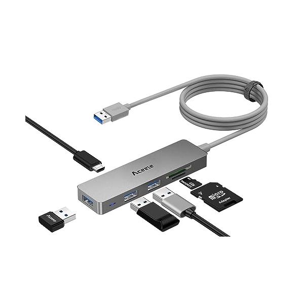 シルバー-6口-120cm/A120cm/AC-T29・Size:A120cm・パッケージ個数:1・[6合1 USBハブ]Aceele 1.2 M USB 3.0ハブ=1つのusb 3.0 3ポートハブ+USB転送SD/TFカードアダプタ+...