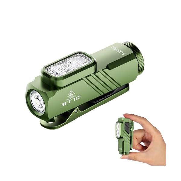 グリーン/-/SFST10-LV・Color:グリーン・3種類の光源 SOFIRN ST10は、スポット光（1000ルーメン）、フラッド光（500ルーメン）、赤色光（660nm）を備え、犬の散歩、ハイキング、サイクリング、読書など多様なシー...