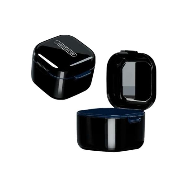 ブラック/-/-・Color:ブラック・内容入れ歯ケース1個、サイズ：9.7cm×8.8cm×7CM、重量：69g、ブルー。ブラック、ホワイト・高品質材料食品級材料を採用してこの歯カバー収納ボックスを作り、異臭、無毒無害、安全安心に使用する...