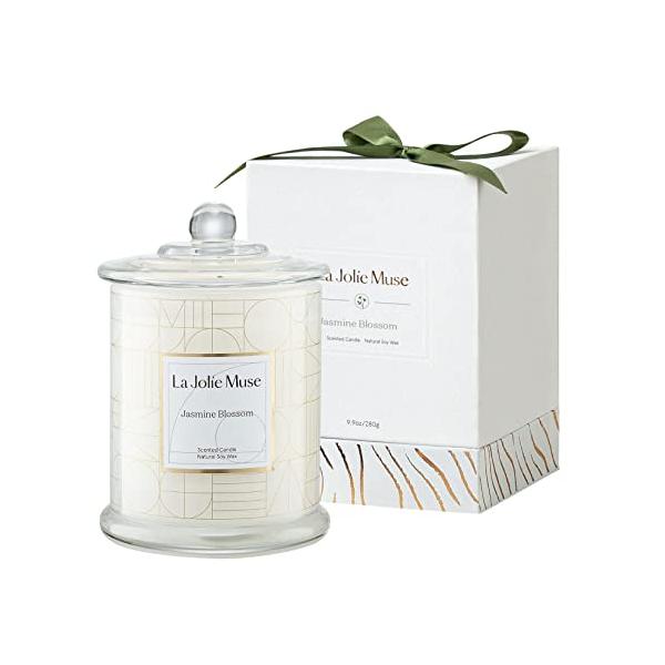 ジャスミン/-/-・ScentName:ジャスミン・★サイズと燃焼時間 - 280g。50〜65時間の長時間燃焼がされており、最大限のリラックス効果をもたらします。・★贅沢な贈り物 - このキャンドルは、高品質の白っぽいヘビーグラスから作ら...
