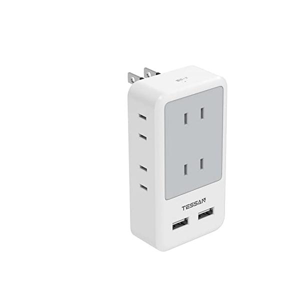 6AC+2USB白いグレー/-/TS-725・Style:6AC+2USB・1台8役 usb コンセントタップ6個のAC差込口と2個のUSBポートを搭載したマルチタップです。AC差込口が前面と両側面にあるため、充電するときにお互いのACアダ...