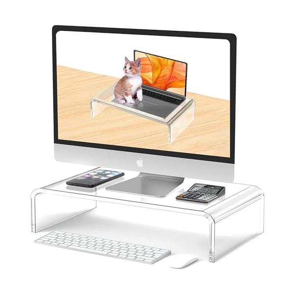 透明/42x20x8cm/-・Color:透明Size:42x20x8cm・高品質透明アクリル製のモダンデザイン：この透明モニタースタンドは高品質アクリル素材を使用したスタイリッシュなデザイン。透明素材ならではの開放感があり、狭いスペースで...