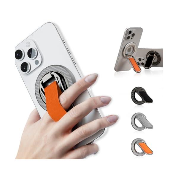 オレンジ/-/-・Color:オレンジ・「新型マジックテープ」調節なベルトは指の太さを問わずだれにでもフィットします。柔らかいナイロン製スマホリングは長時間の使用も指を痛めることなく、安定した片手操作をにします。・「MagSafe対応＆磁気...
