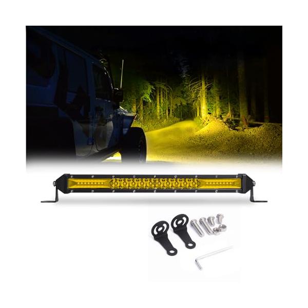 イエロー/10インチ/-・Size:10インチ・パッケージ個数:1・?鮮やかな明るさとスリム外観-30度のスポットライトとミドル170度のフラッドライトの組み合わせを備えた10インチの超スリムLEDライトバーは、68個のLEDで、3000k...