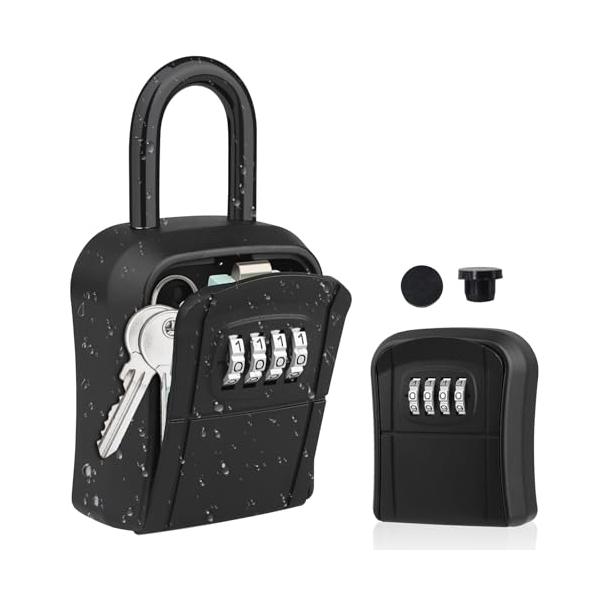 ブラック/-/NJPTAL38B・Color:ブラック・吊り下げ＆壁掛け設置吊り下げ取り外しなシャックル付きキー金庫をドアノブ、フェンス、手すりなどに吊り下げるだけ-キー金庫を開ける時だけ開けることはできません-壁掛け設置1.箱を開けて、箱...