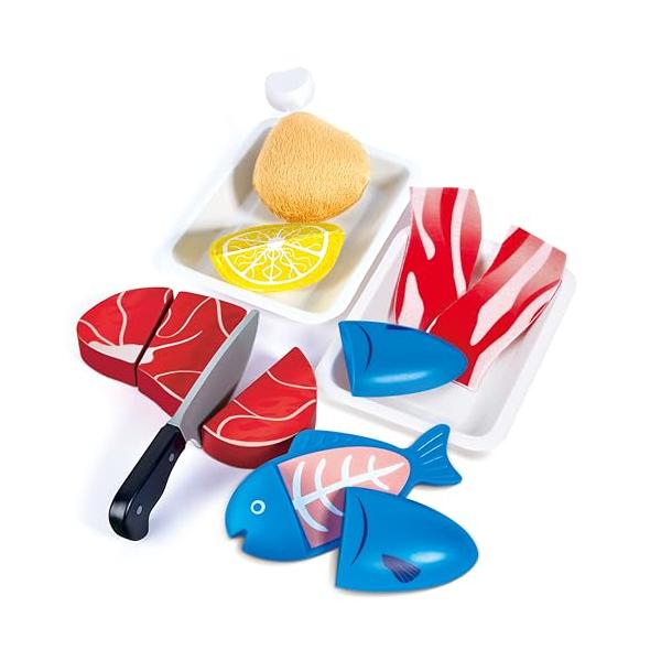 おにく&amp;おさかな/-/E3155・Color:おにく&amp;おさかな・パッケージ個数:1・世界60か国以上で愛される知育玩具、ハペのおもちゃ・お肉とお魚のおままごとセットです。お肉(3種類)、おさかな、包丁、レモン、トレーが入って...