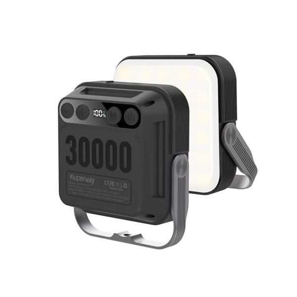 モダンブラック/Small/C35A・30000mAh/3.7V QC3. 0/22.5WUSB充電式アウトドアledキャンピングライト。QC3.0スマートチップを搭載し、最大出力22.5Wで、アウトドアや緊急時にスマートフォンの充電を迅速...
